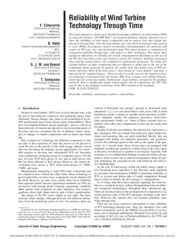 Pdf Wind Turbine Component Reliability Over Time