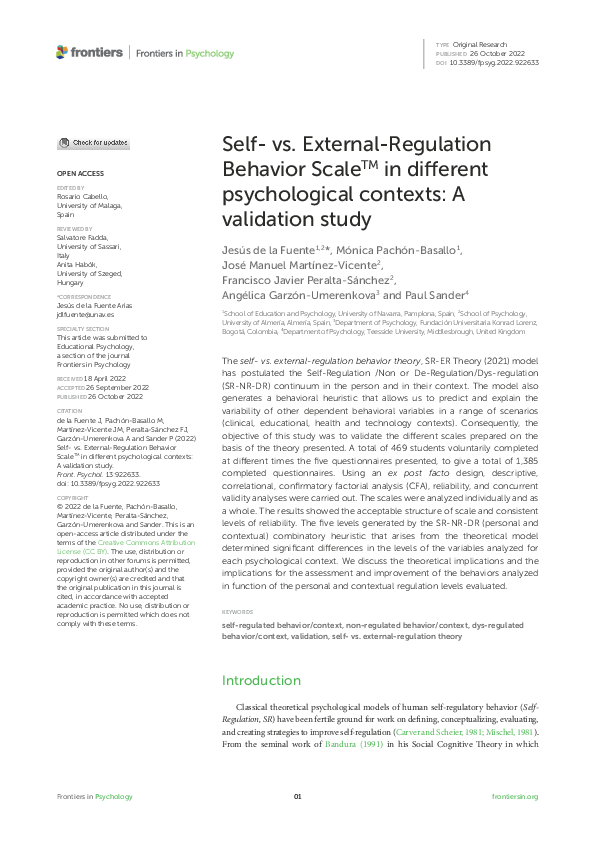 (PDF) Self- vs. External-Regulation Behavior ScaleTM in different ...