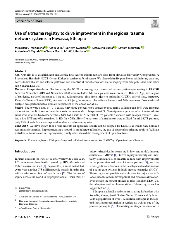 (PDF) Use of a trauma registry to drive improvement in the regional ...
