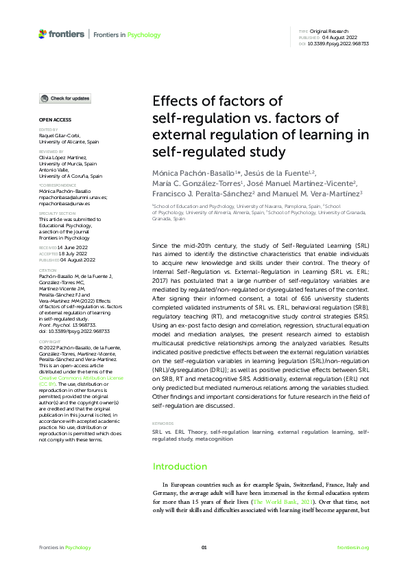 (PDF) Effects of factors of self-regulation vs. factors of external regulation of learning in ...