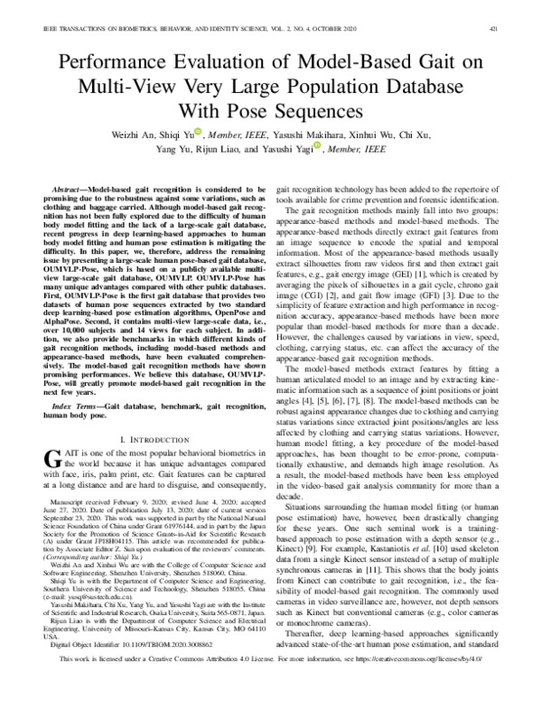 (PDF) Performance Evaluation of Model-Based Gait on Multi-View Very Large Population Database ...