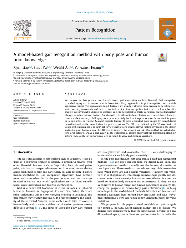 Pdf A Model Based Gait Recognition Method With Body Pose And Human Prior Knowledge