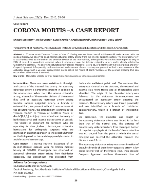 (PDF) Corona Mortis –A Case Report