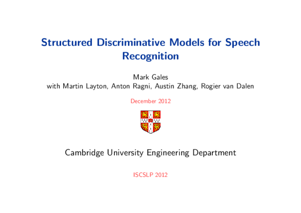 (PDF) Structured Discriminative Models For Speech Recognition: An Overview