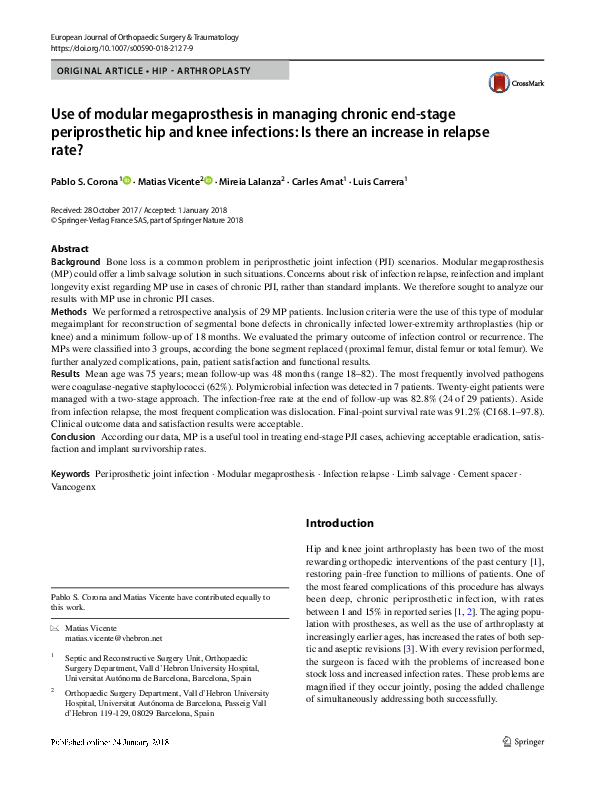 (PDF) Use of modular megaprosthesis in managing chronic end-stage ...
