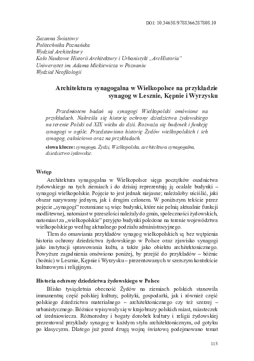 (PDF) Architektura synagogalna w Wielkopolsce na przykładzie synagog w ...