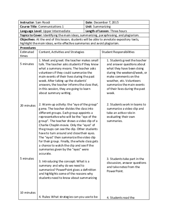 (DOC) Sample Lesson Plan
