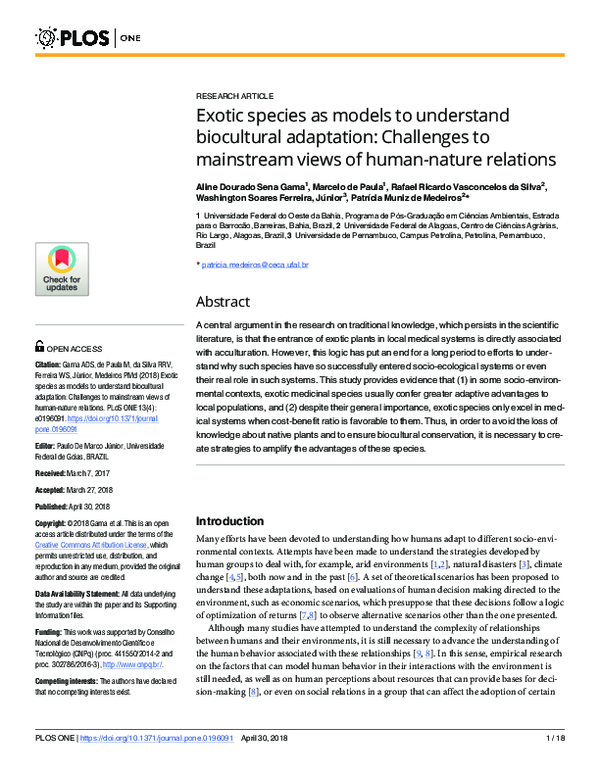 (PDF) Exotic species as models to understand biocultural adaptation: Challenges to mainstream ...