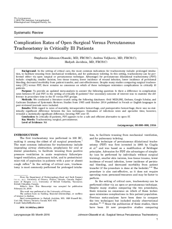 (PDF) Complication rates of open surgical versus percutaneous ...