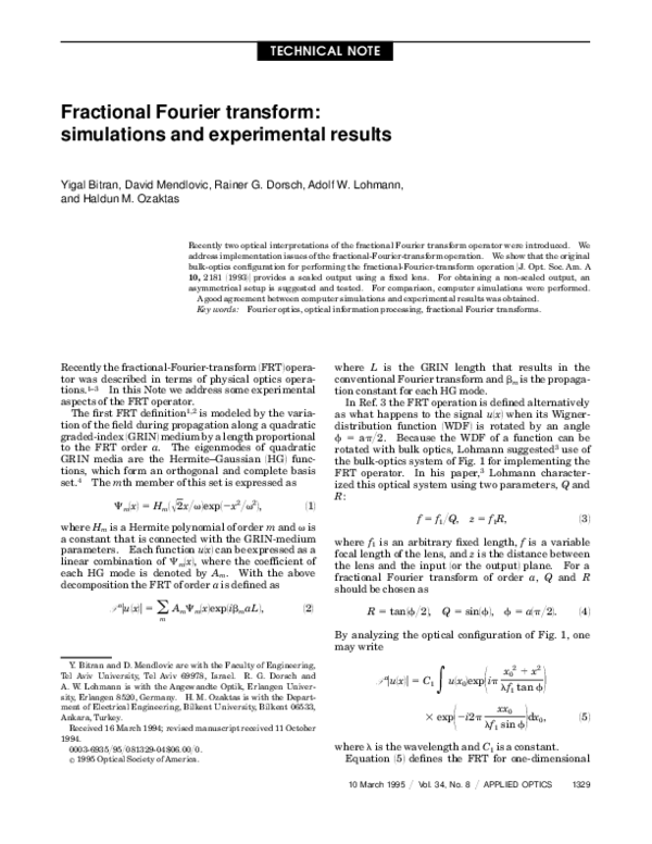 (PDF) Fractional Fourier transform: simulations and experimental results