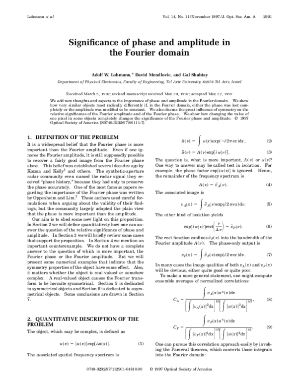 (PDF) Significance of phase and amplitude in the Fourier domain