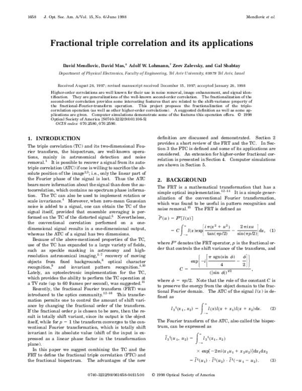 (PDF) Fractional triple correlation and its applications | David Mendlovic - Academia.edu