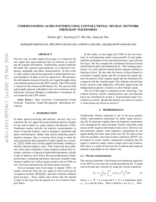 Pdf Understanding Audio Pattern Using Convolutional Neural Network From Raw Waveforms