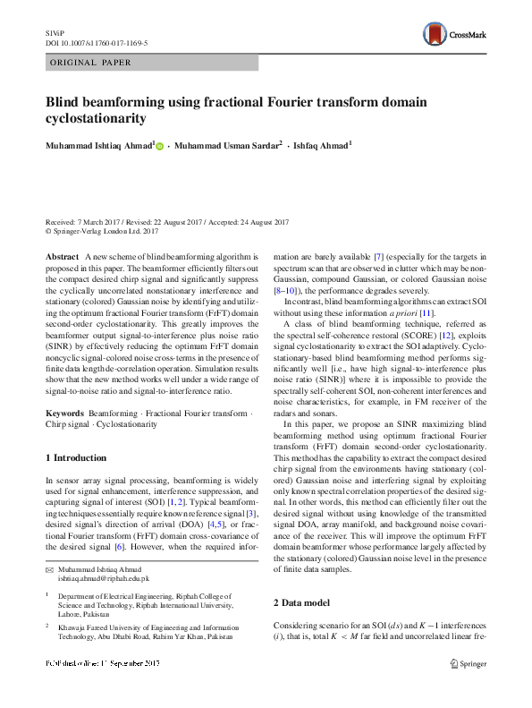 Pdf Blind Beamforming Using Fractional Fourier Transform Domain