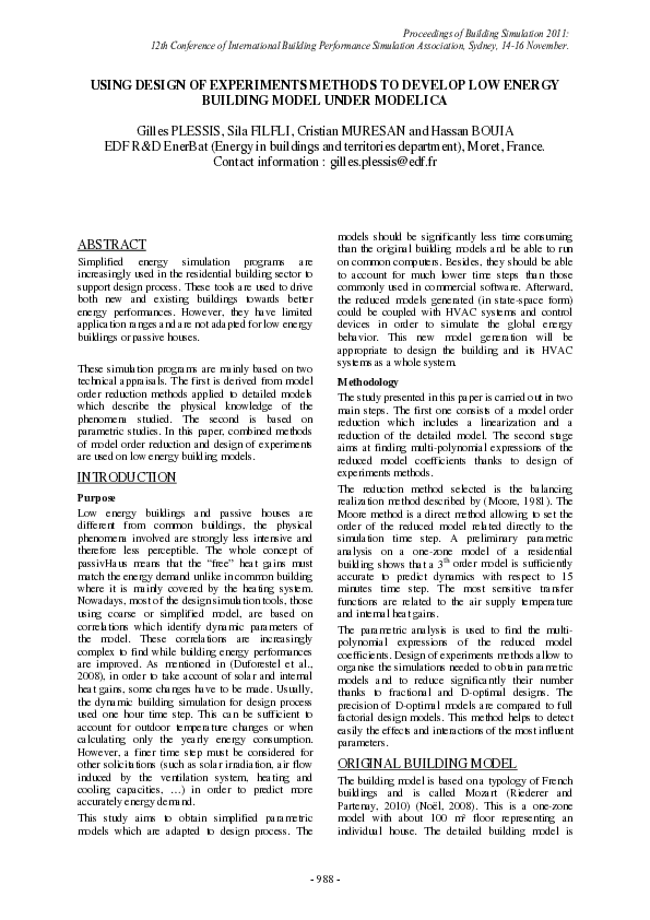 (PDF) Using design of experiments methods to develop low energy building model under Modelica