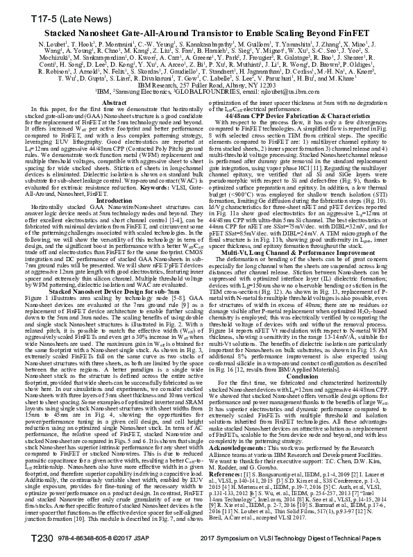 Pdf Stacked Nanosheet Gate All Around Transistor To Enable Scaling Beyond Finfet