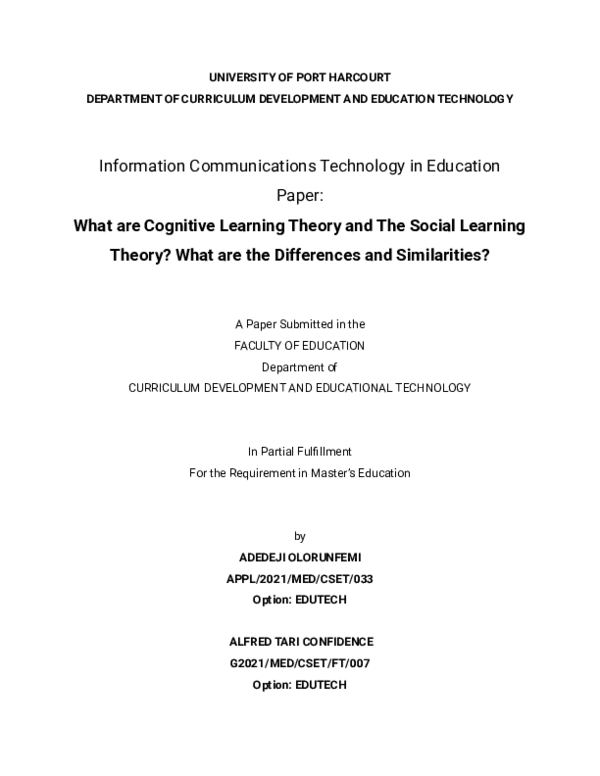 (PDF) What are Cognitive Learning Theory and The Social Learning Theory ...