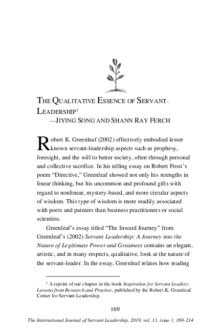 (PDF) The Qualitative Essence of Servant-Leadership1