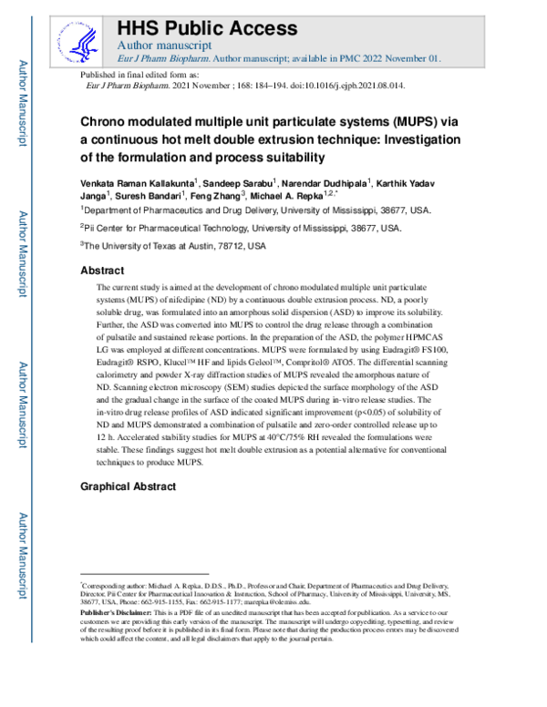 (PDF) Chrono modulated multiple unit particulate systems (MUPS) via a ...