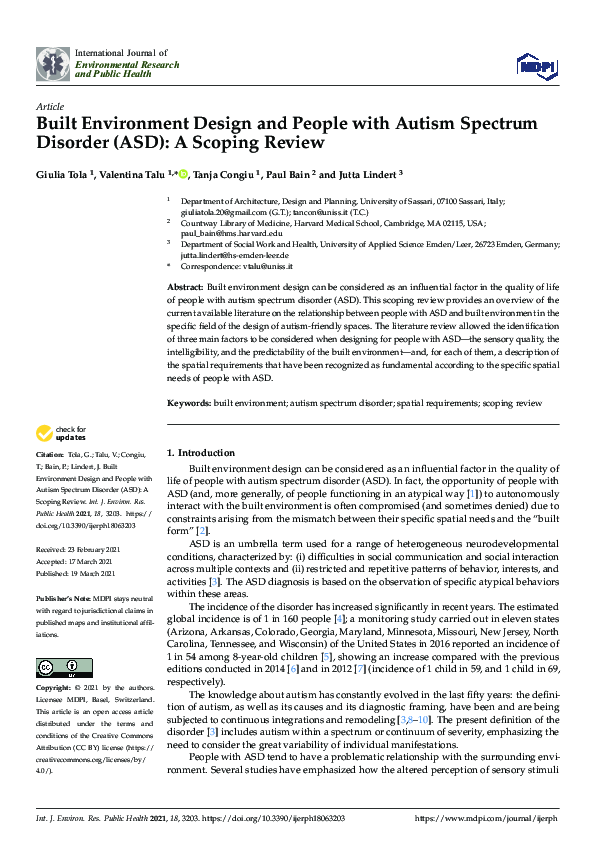 (PDF) Built Environment Design and People with Autism Spectrum Disorder (ASD): A Scoping Review