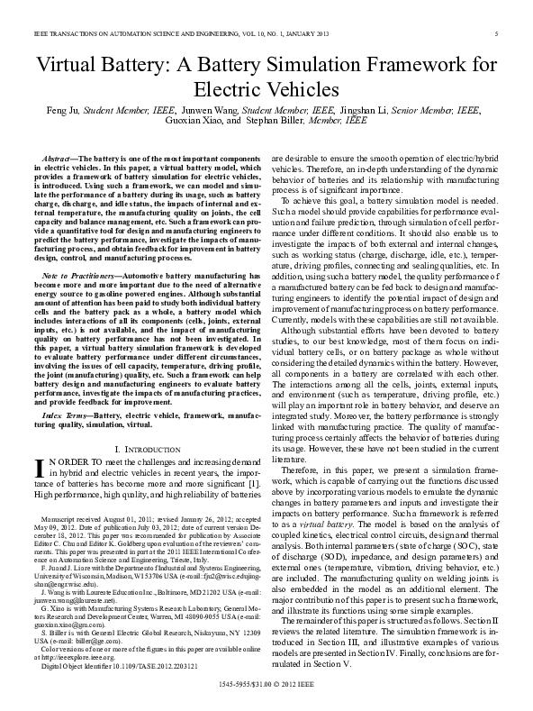 Pdf Virtual Battery A Battery Simulation Framework For Electric Vehicles