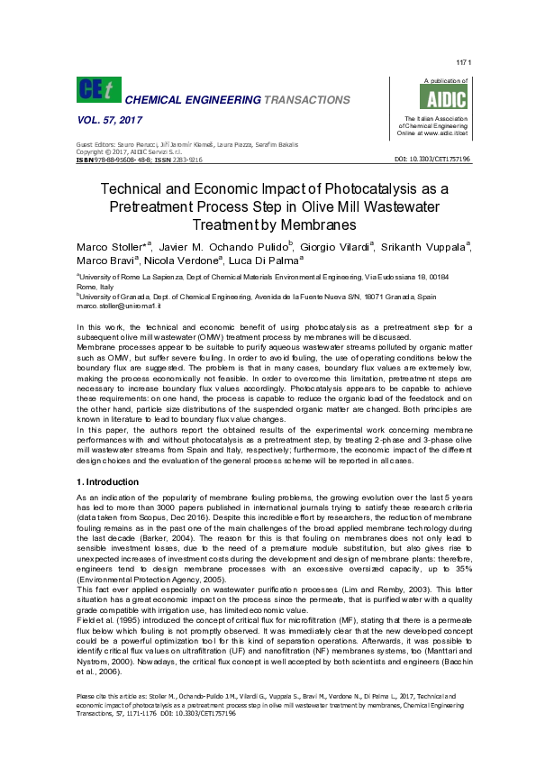 (PDF) Technical and Economic Impact of Photocatalysis as a Pretreatment Process Step in Olive ...