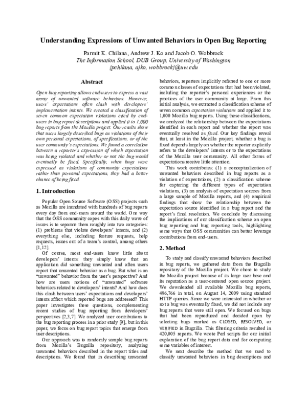 (PDF) Understanding Expressions of Unwanted Behaviors in Open Bug Reporting