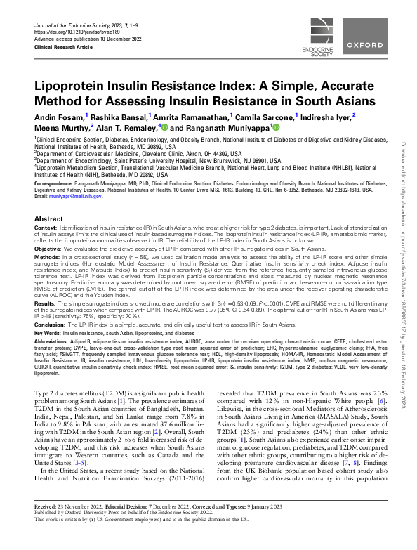 (PDF) Lipoprotein Insulin Resistance (LP-IR) Index: a simple, accurate ...