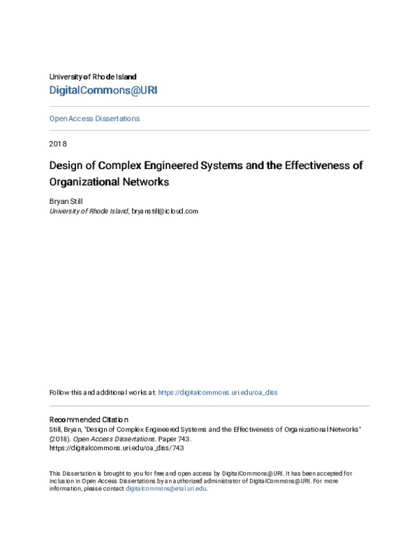 (PDF) Design of Complex Engineered Systems and the Effectiveness of Organizational Networks