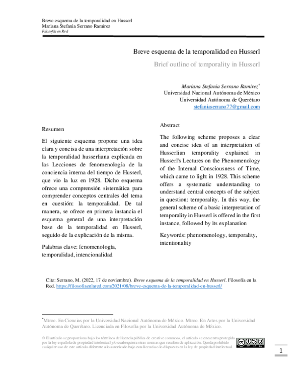 (PDF) Breve esquema de la temporalidad en Husserl