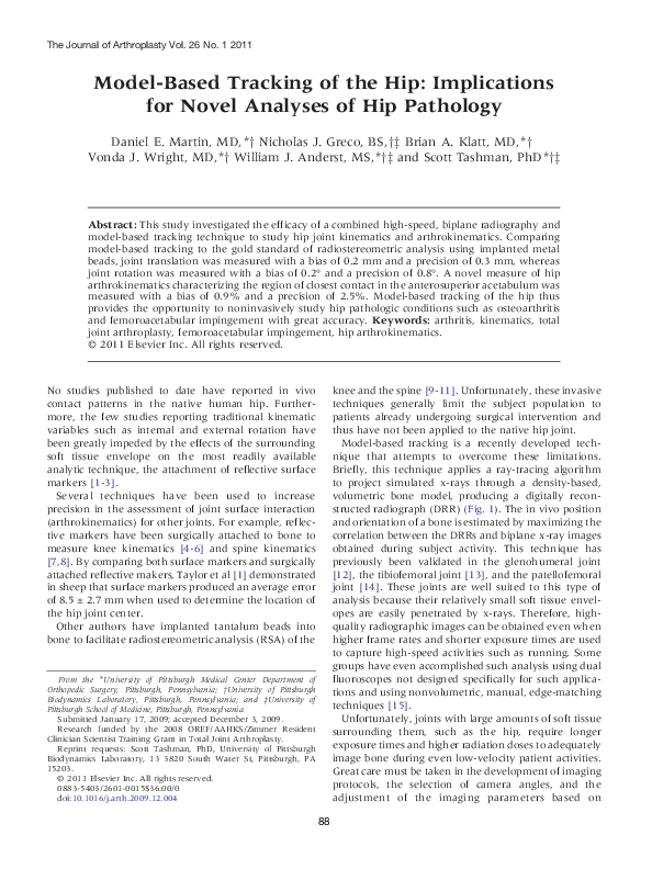 (PDF) Model-Based Tracking of the Hip: Implications for Novel Analyses of Hip Pathology