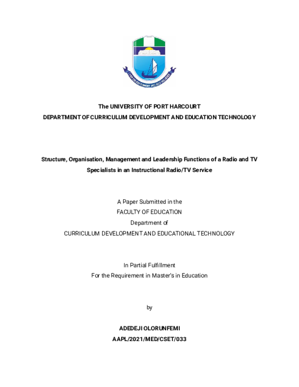 (PDF) Structure, Organisation, Management and Leadership Functions of a Radio and TV Specialists ...