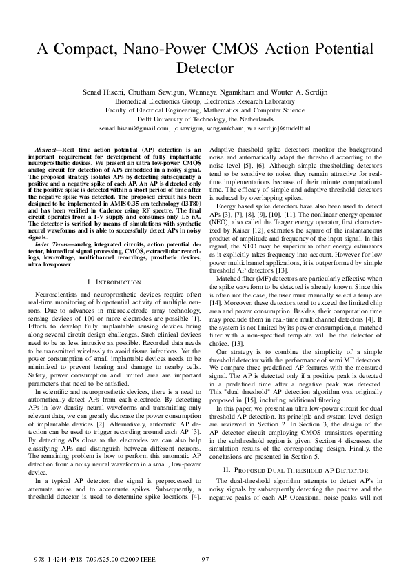 (PDF) A compact, nano-power CMOS action potential detector