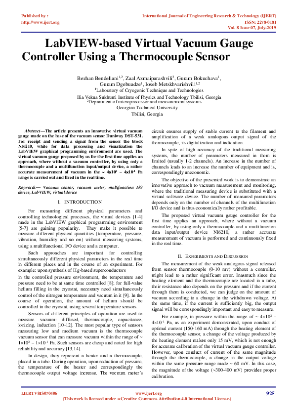 (PDF) LabVIEW-based Virtual Vacuum Gauge Controller Using a Thermocouple Sensor