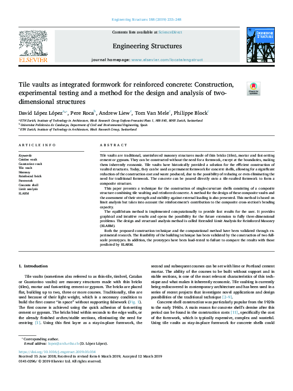 (PDF) Tile vaults as integrated formwork for reinforced concrete: Construction, experimental ...