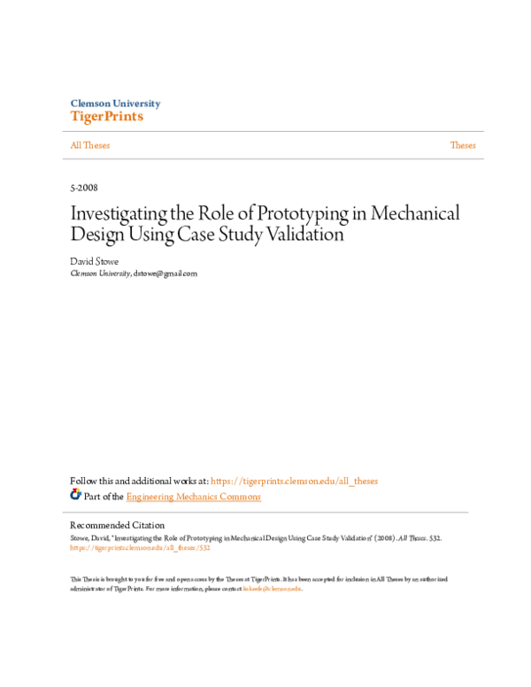 (PDF) Investigating the role of prototyping in mechanical design using case study validation