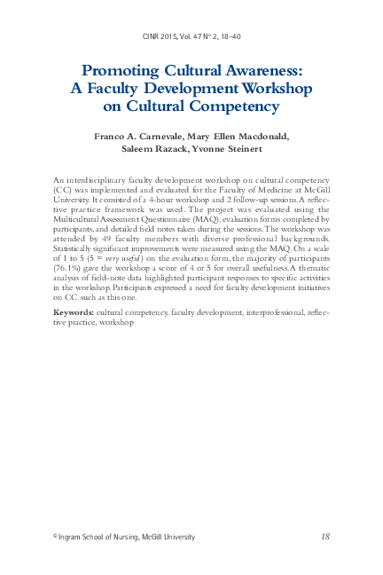 (PDF) Promoting Cultural Awareness: A Faculty Development Workshop on ...