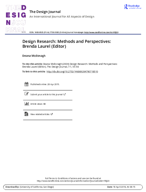 (PDF) Design Research: Methods and Perspectives: Brenda Laurel (Editor)