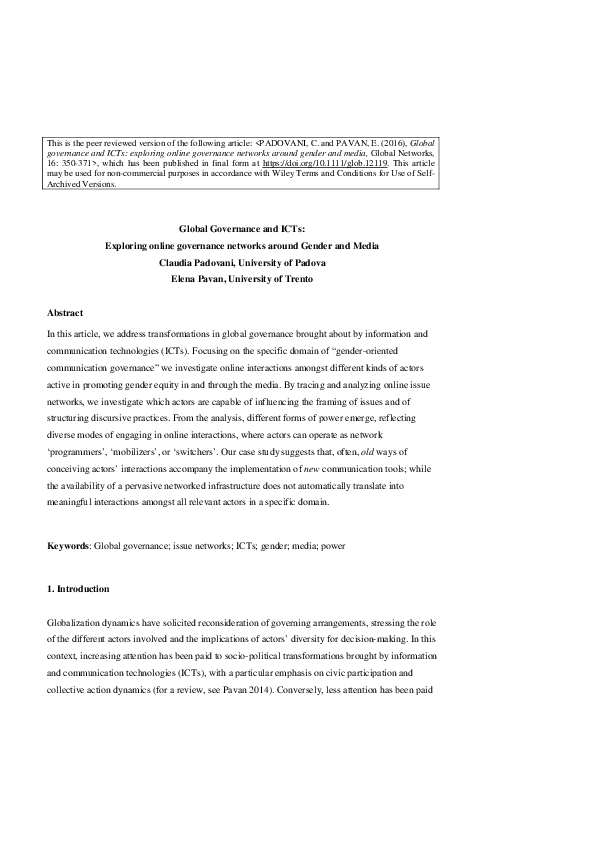 (PDF) Global governance and ICTs: exploring online governance networks ...
