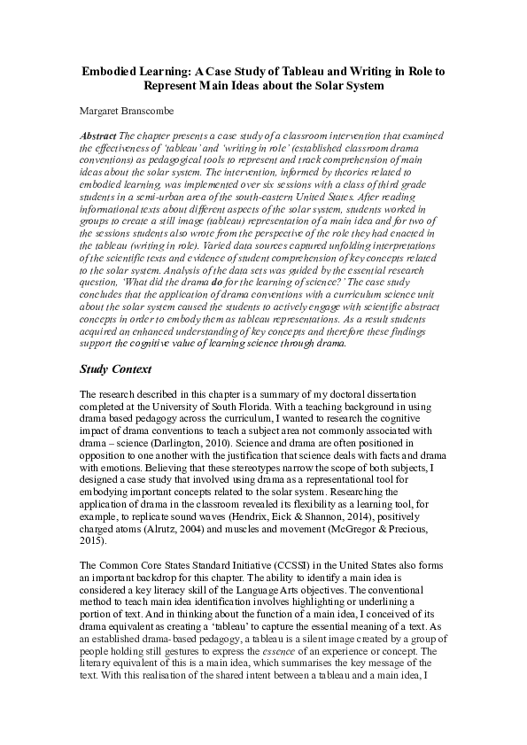 Embodied Learning: A Case Study of Tableau and Writing in Role to ...