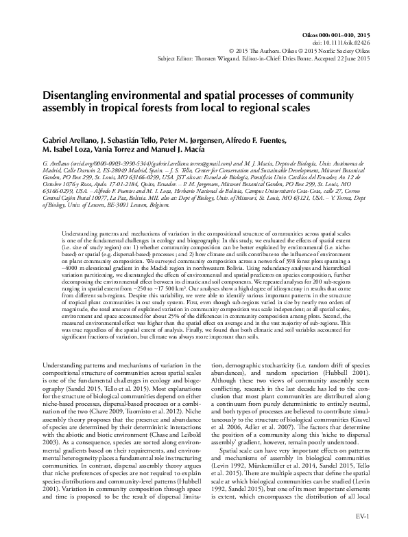 (PDF) Disentangling environmental and spatial processes of community assembly in tropical ...