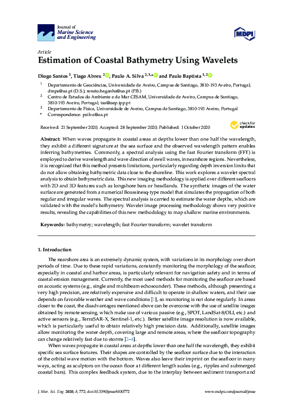 Pdf Estimation Of Coastal Bathymetry Using Wavelets 