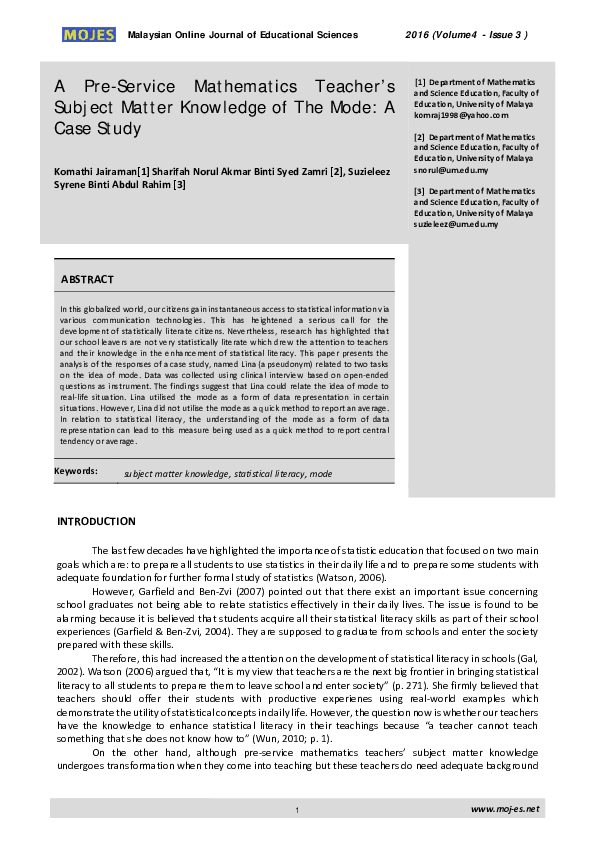 (PDF) A Pre-Service Mathematics Teacher’s Subject Matter Knowledge of ...