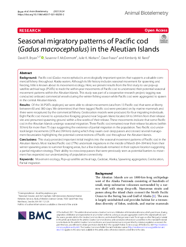 (PDF) Seasonal migratory patterns of Pacific cod (Gadus macrocephalus ...