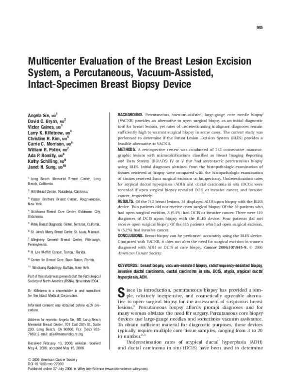 (PDF) Multicenter evaluation of the breast lesion excision system, a ...