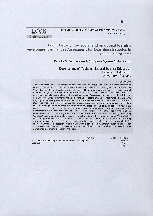 (PDF) I do it Better: How Social and Emotional Learning Environment ...
