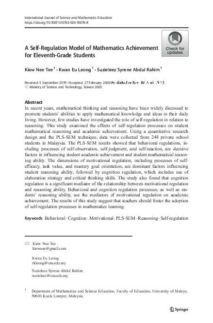(PDF) A Self-Regulation Model of Mathematics Achievement for Eleventh ...
