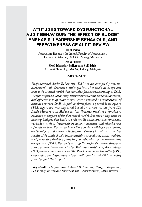(PDF) Attitudes toward dysfunctional audit behaviour: The effect of ...