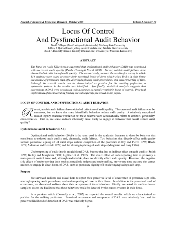 (PDF) Locus Of Control And Dysfunctional Audit Behavior