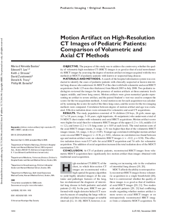 (PDF) Motion Artifact on High-Resolution CT Images of Pediatric ...